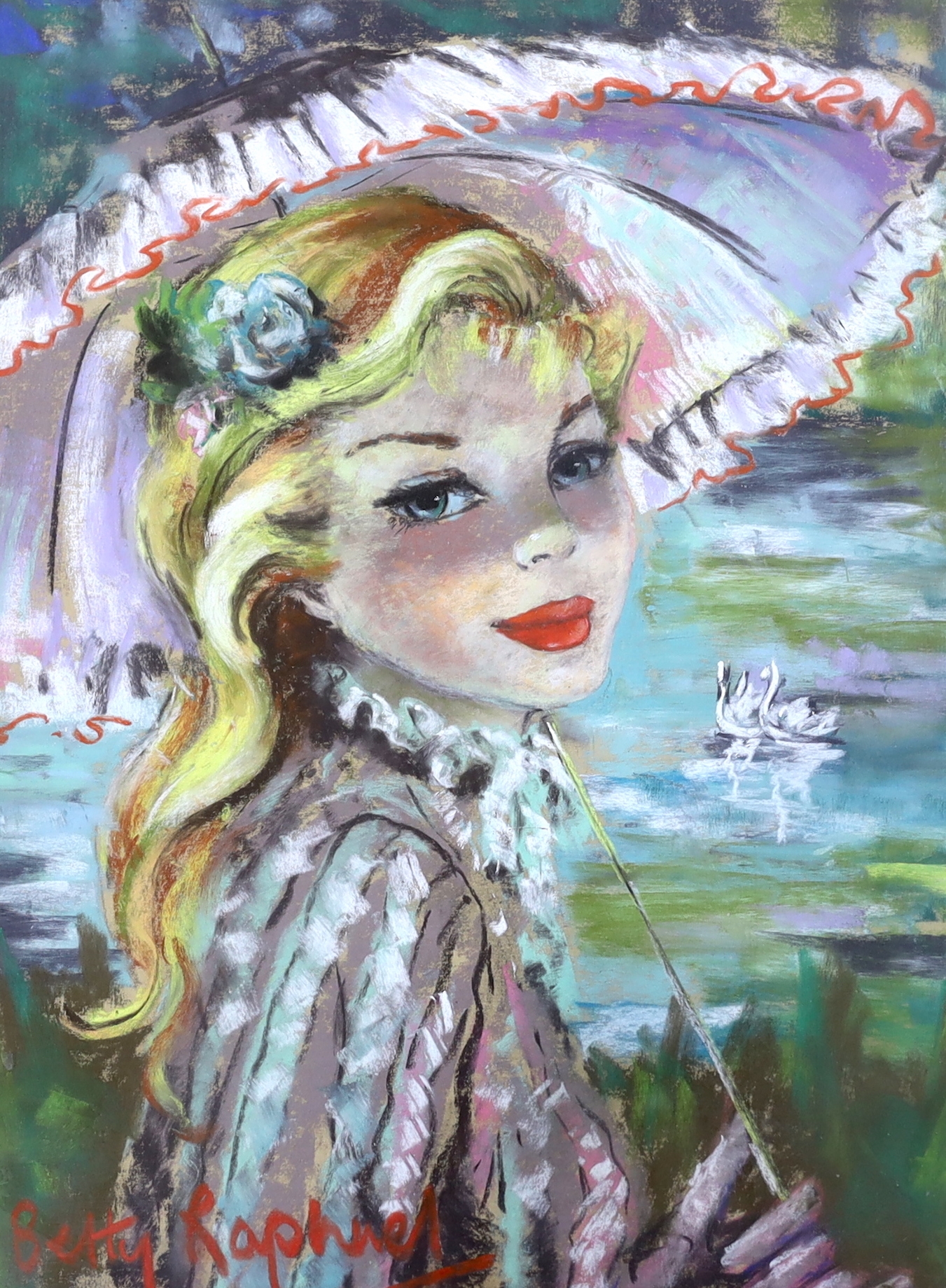 Betty Raphael | Portraits of young women holding parasols | MutualArt