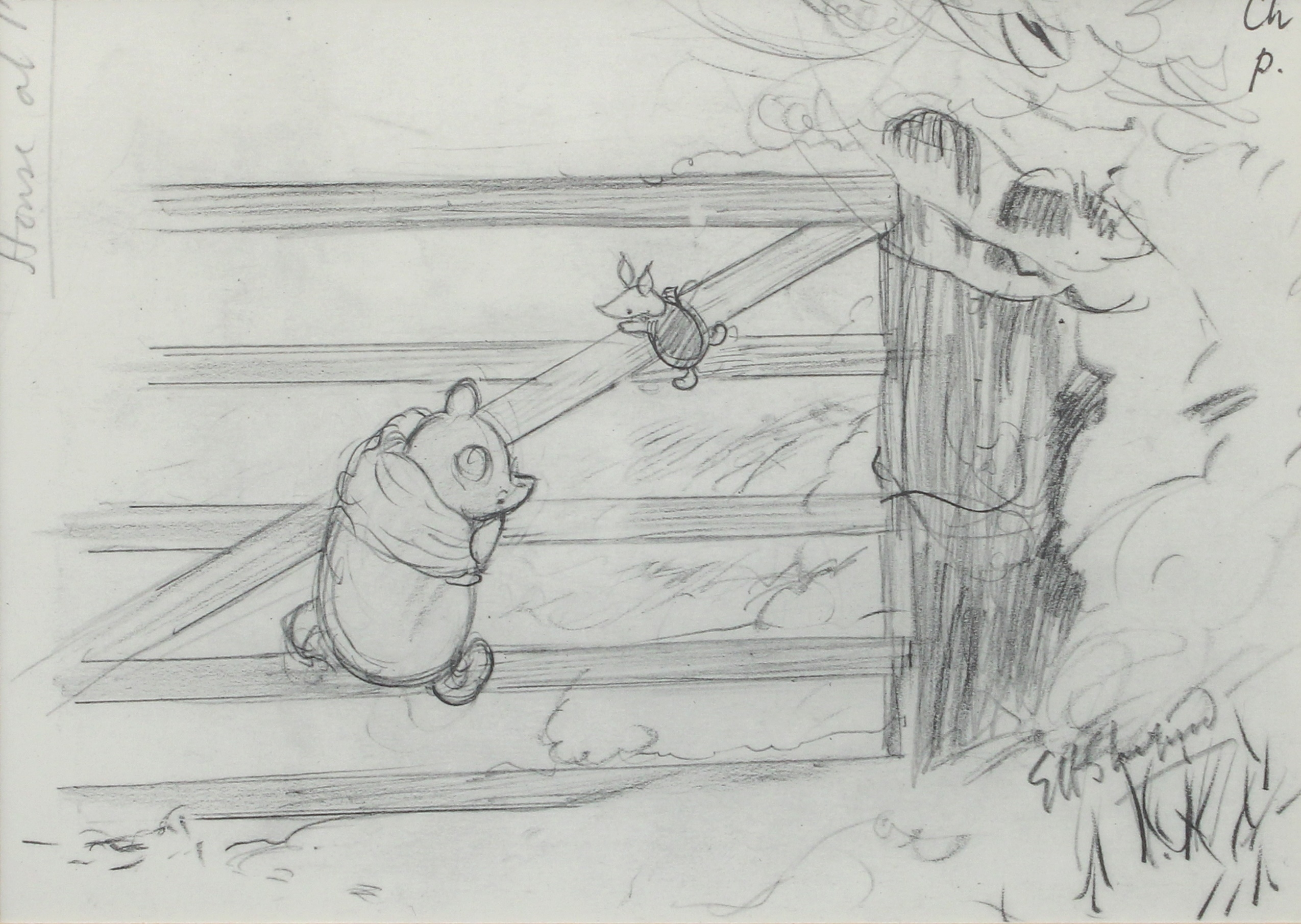 Ernest Howard Shepard | Winnie The Pooh & Piglet Climbing a Gate ...