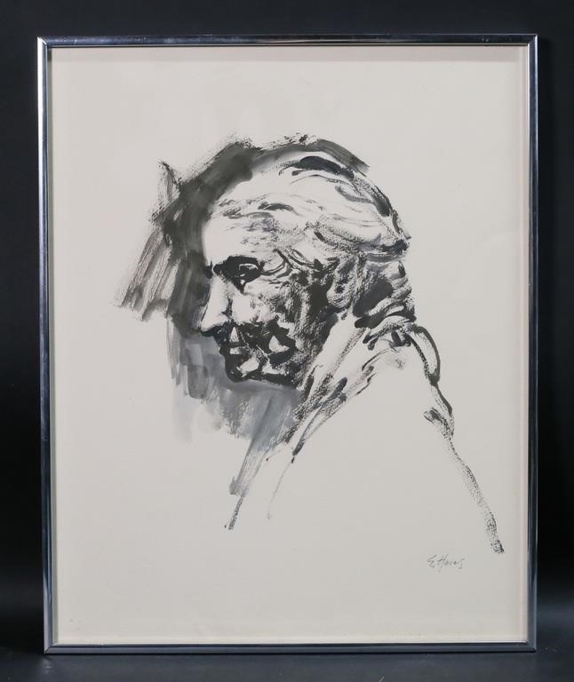 Edwin Havas | Edwin Havas Ink Wash Portrait of Georgia O'Keeffe | MutualArt