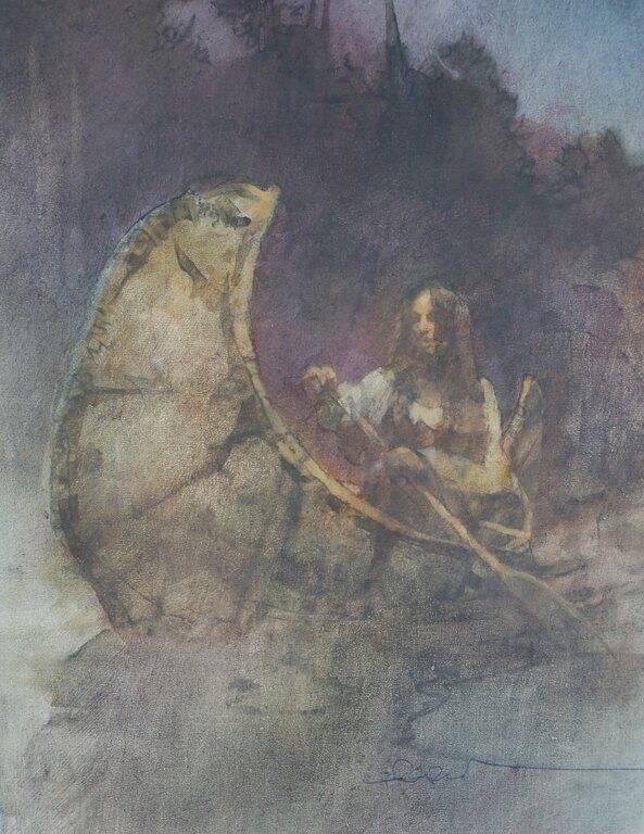 Robert Crofut | Bob Crofut Mixed Media Native American Woman | MutualArt