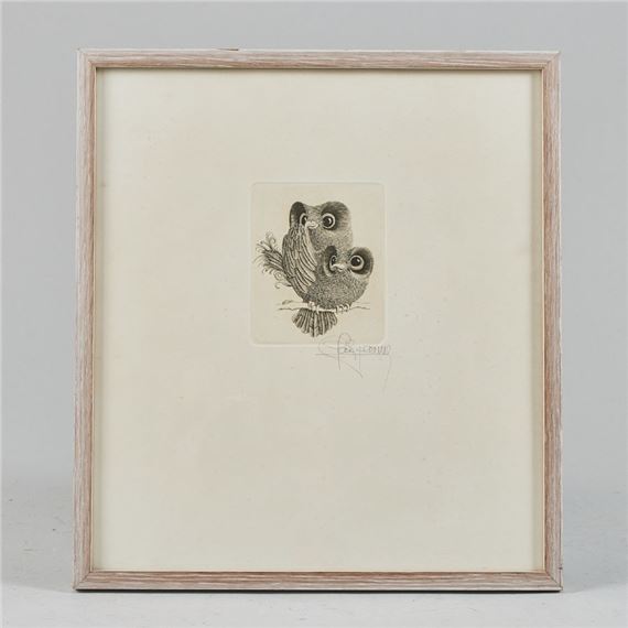 Alain Jeanne | France. Owls. Signed. Image dimensions: 9x7 | MutualArt