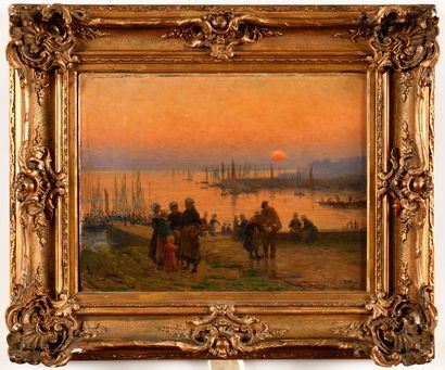 Alfred Guillou | The port at sunset Oil | MutualArt