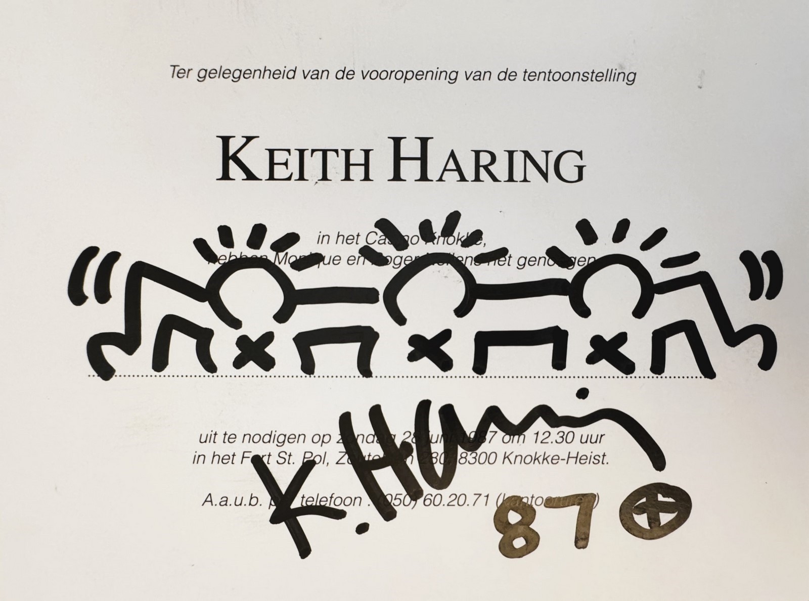 Keith Haring | Drawing in black marker ink on invitation card for the ...