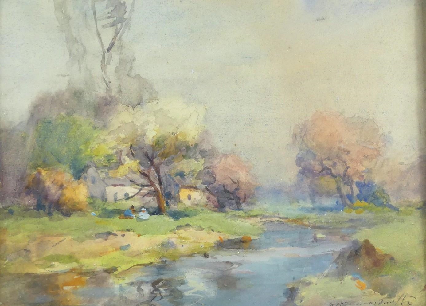 Thomas Smith | Untitled: River Landscape in Autumn with Cottage and Two ...