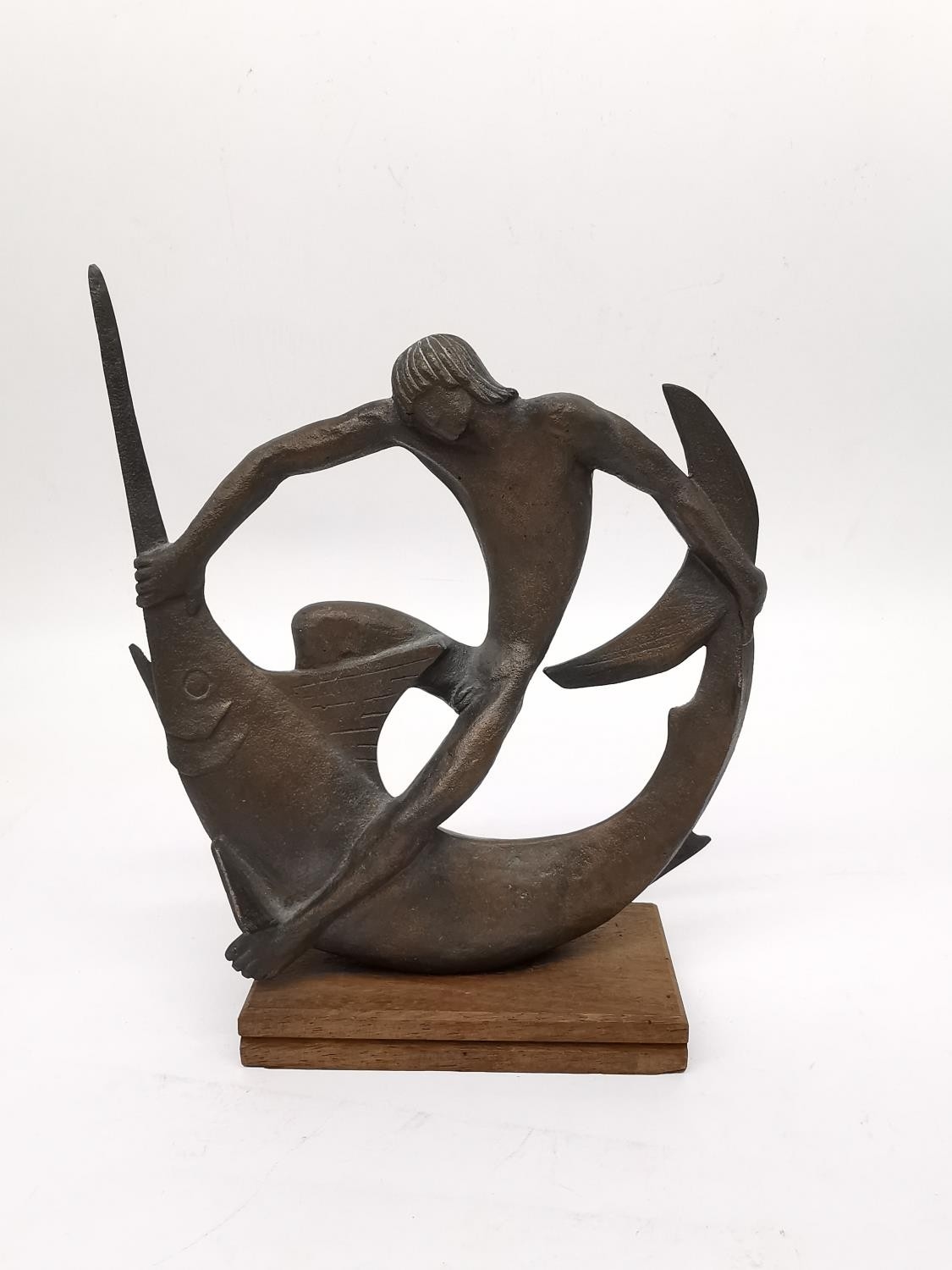 Edwin Paul Scharff | bronze sculpture of a man grappling a sword fish ...