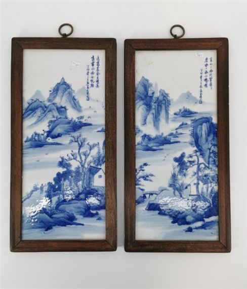 Chinese School | PAIR OF WALL PANELS WITH BLUE PAINTING / PORCELAIN ...