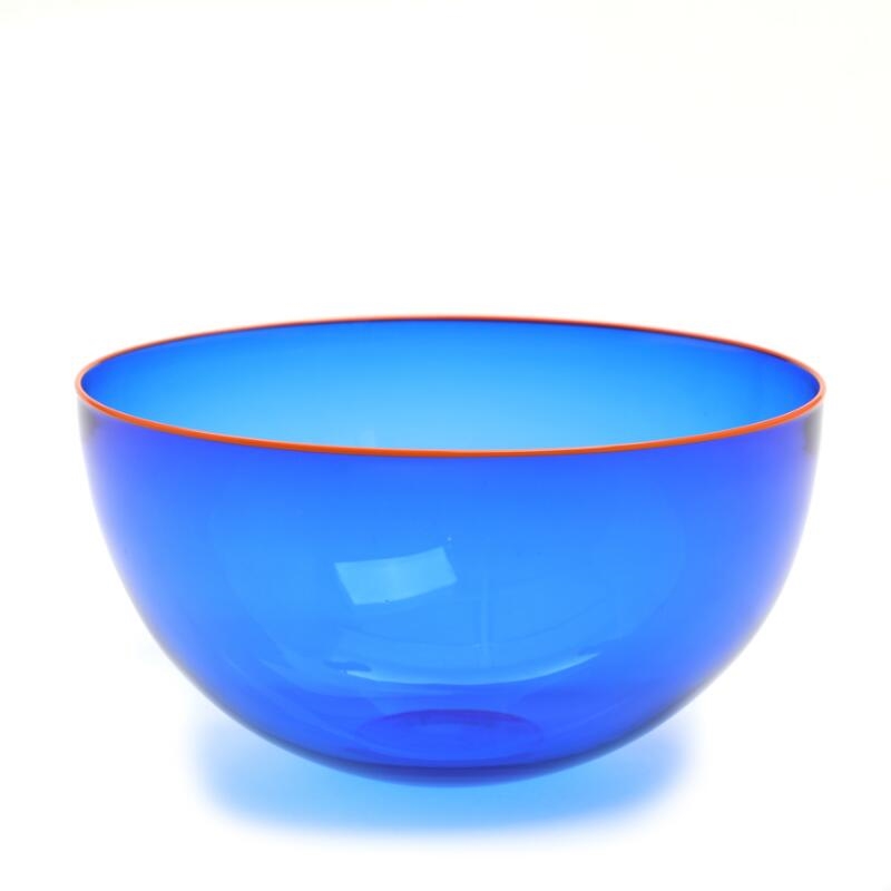 Steffen Dam | A blue glass bowl, decorated with an orange upper rim ...