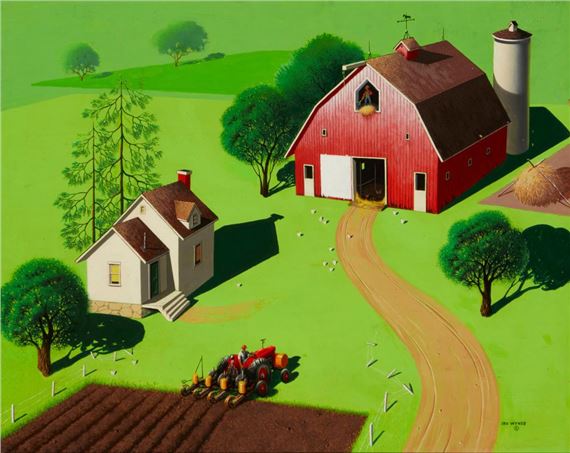 Irv Wyner | Farm Scene in Green | MutualArt