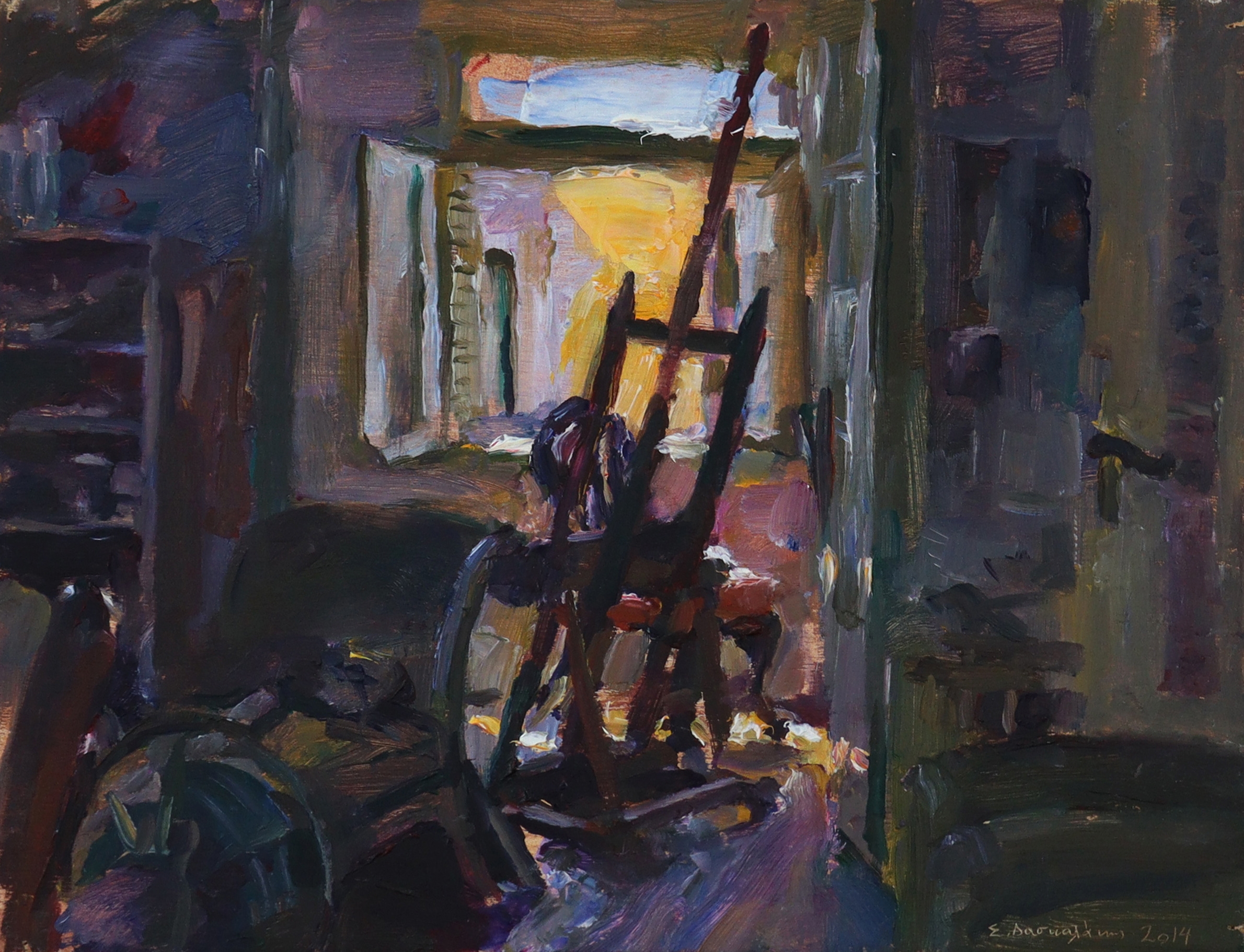 Stephanos Daskalakis | Interior with artist’s easel (2014) | MutualArt