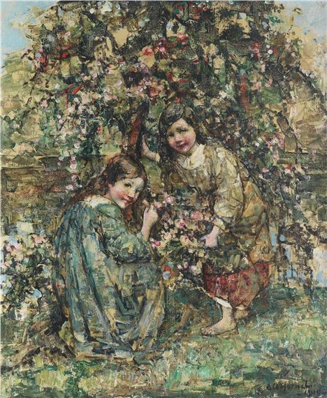 Edward Atkinson Hornel | Picking cherry blossom (1919) | MutualArt