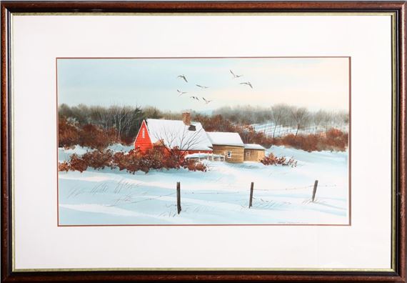 James Feriola | RED BARN IN THE SNOW | MutualArt