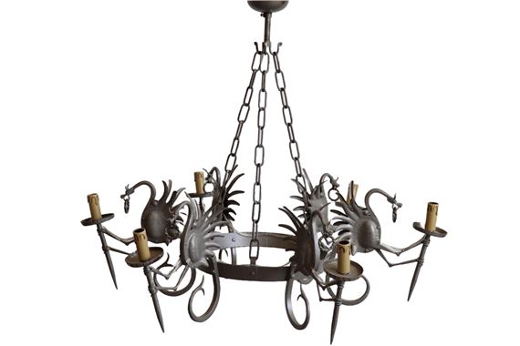 Alessandro Mazzucotelli | Lustre en fer forgé vernis sur métal brut à ...