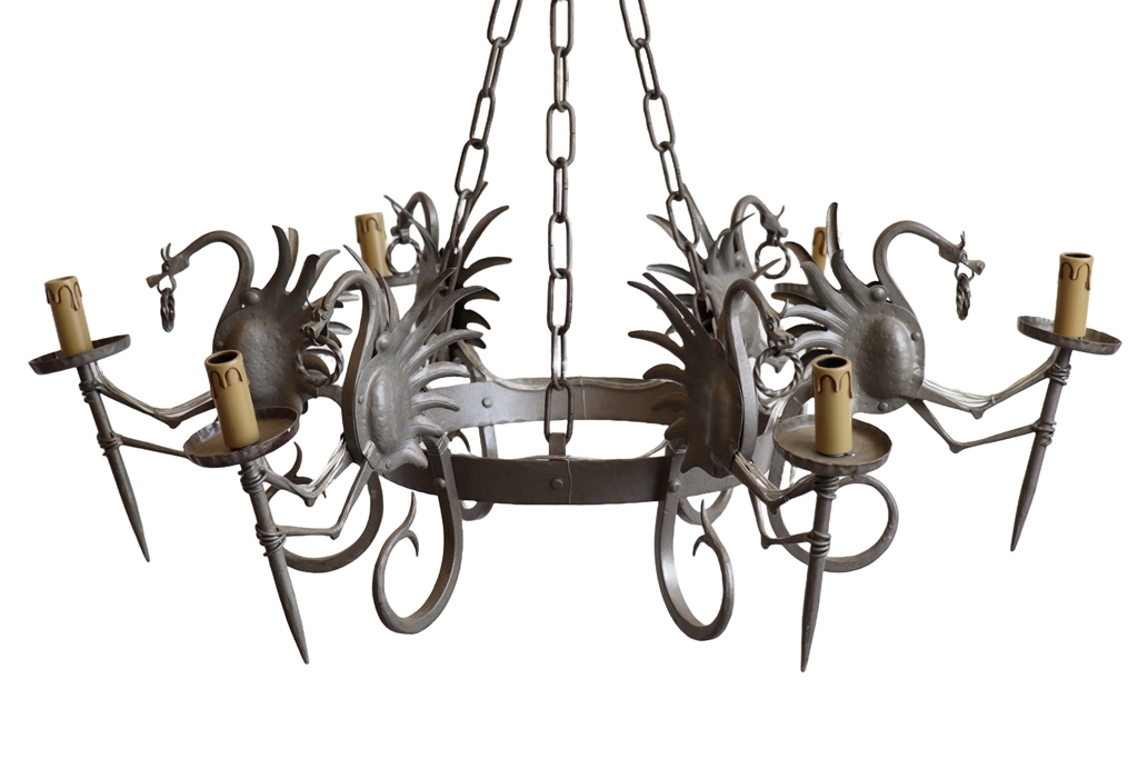 Alessandro Mazzucotelli | Lustre en fer forgé vernis sur métal brut à ...