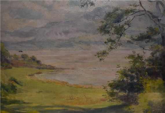 Robert Fowler | An estuary landscape with rolling hills in the | MutualArt
