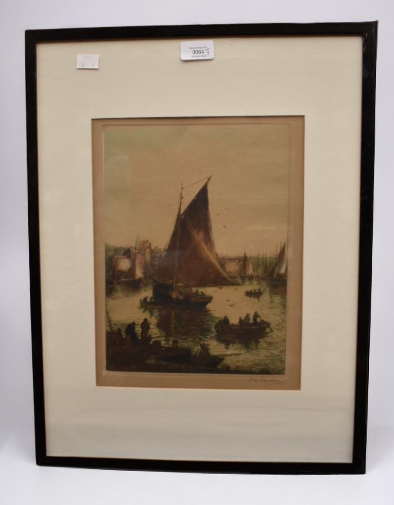 E. H. Barlow | Three early 20th Century frame hand tinted etchings of ...