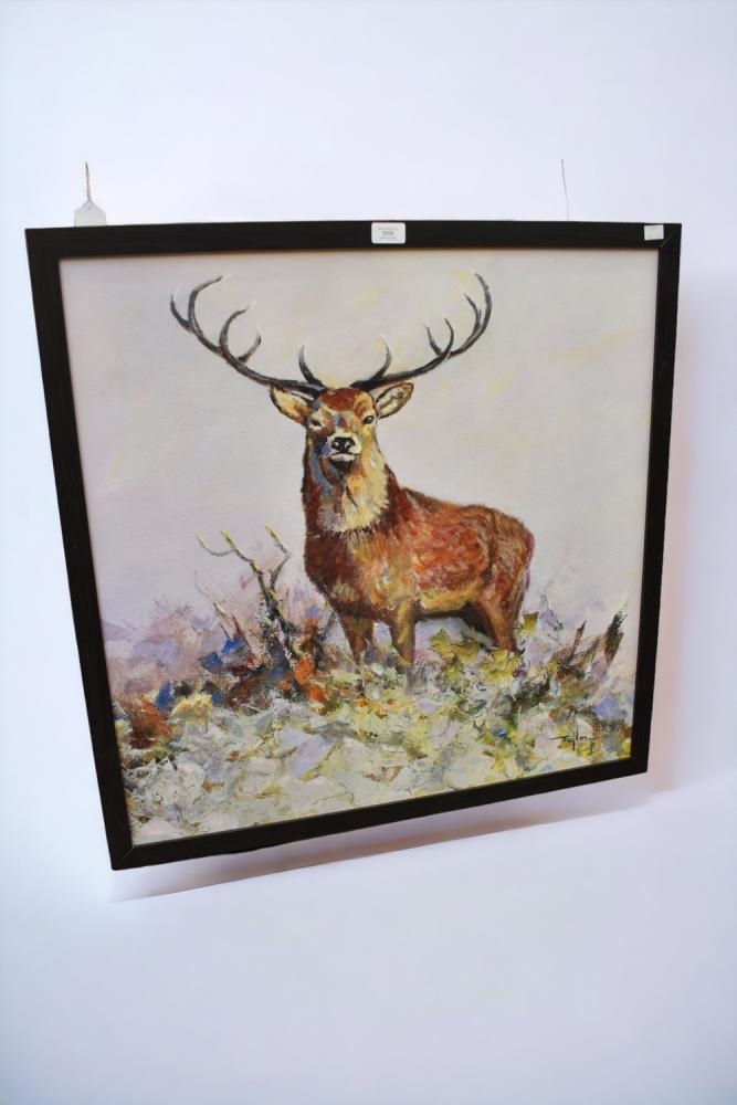 John Taylor | A large square embellished print of a Stag | MutualArt