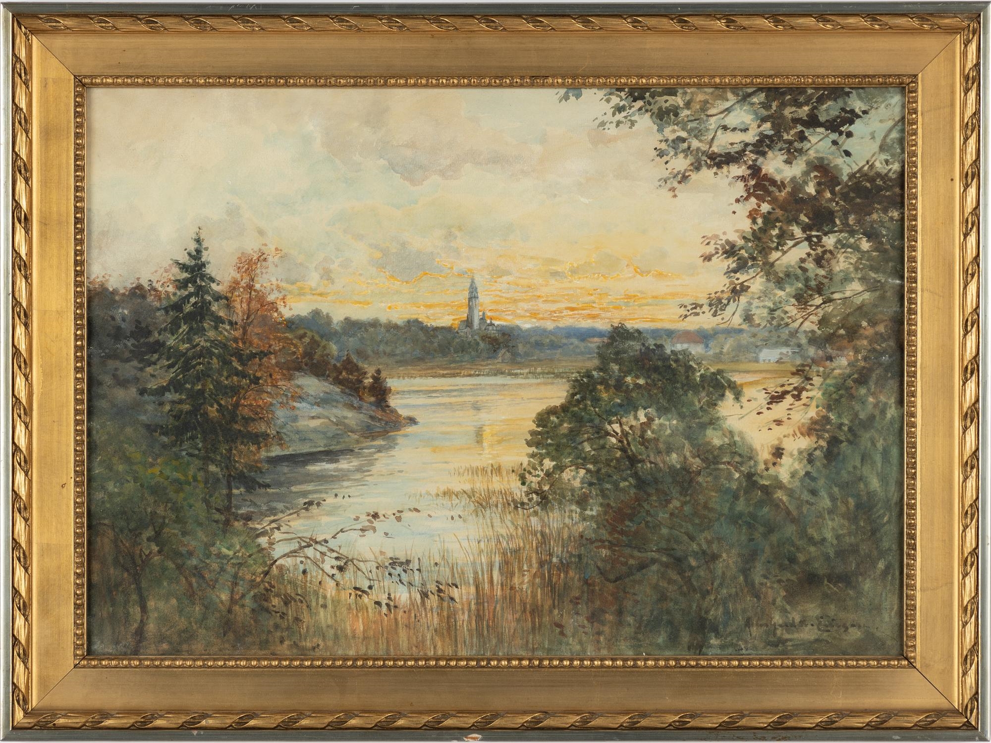 Anna Gardell-Ericson | Lakeside Landscape with Church | MutualArt