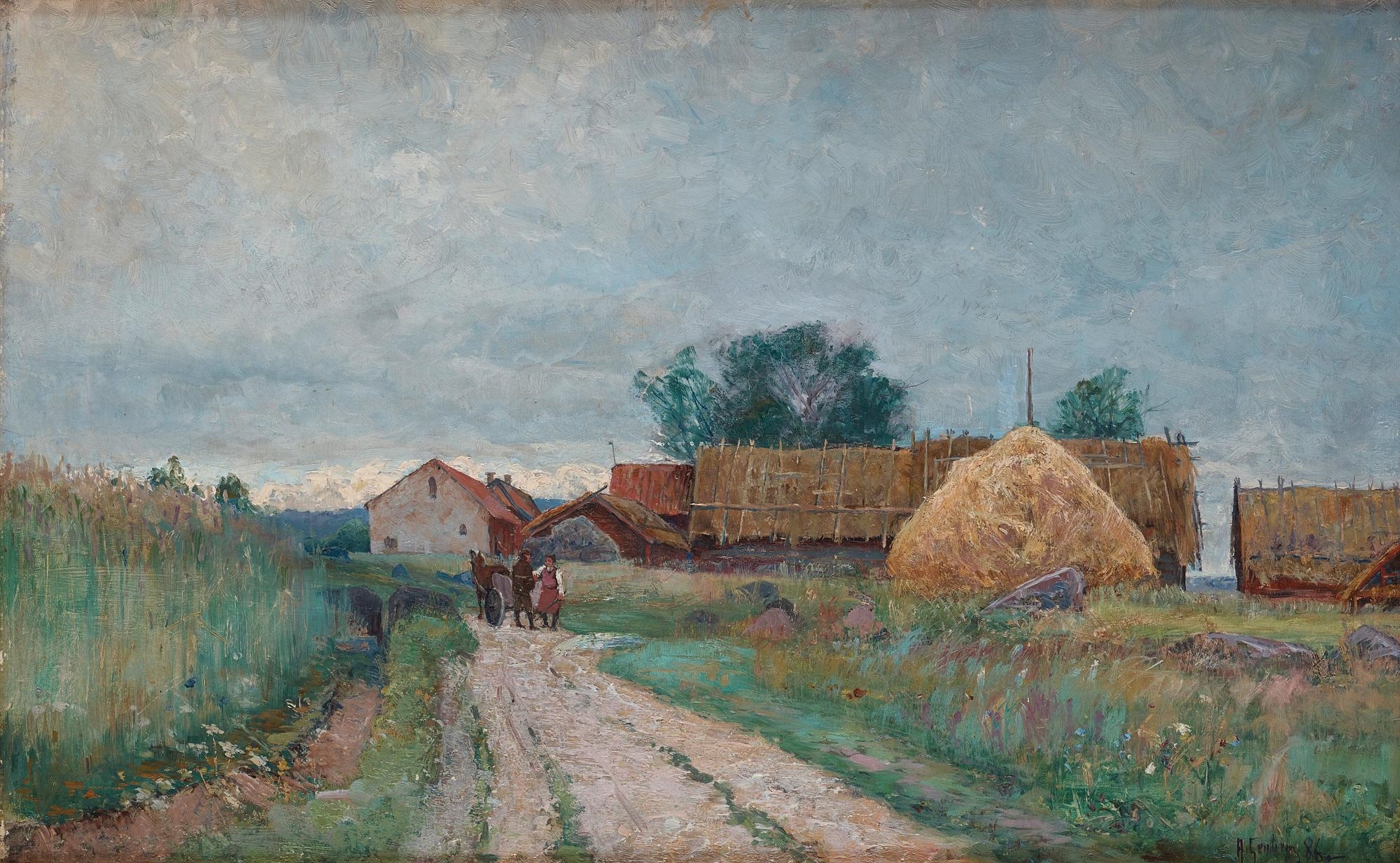 Anton Genberg | Farm houses with haystack (1886) | MutualArt
