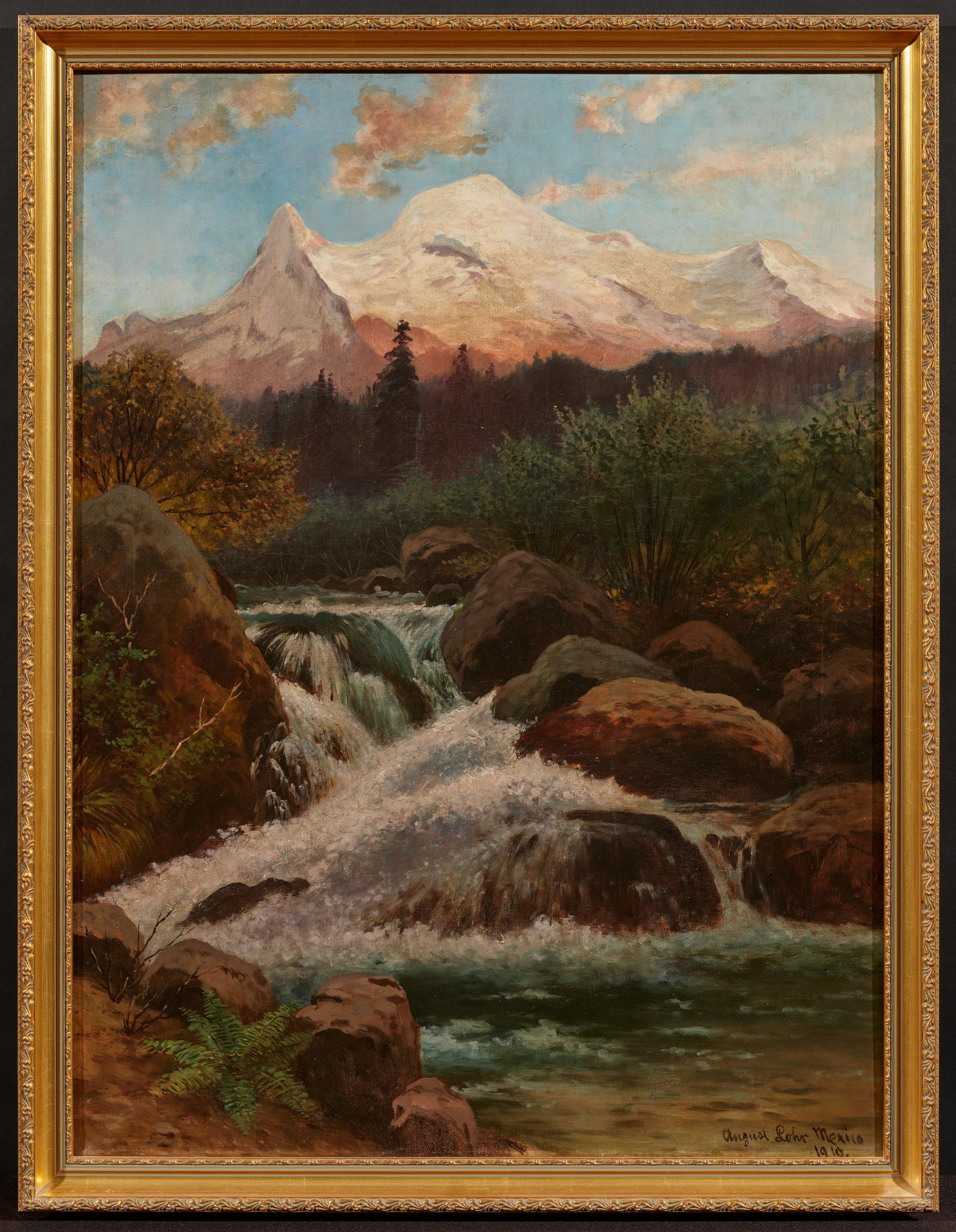 August Löhr | Mexican Mountain Landscape with a Waterfall in front of ...