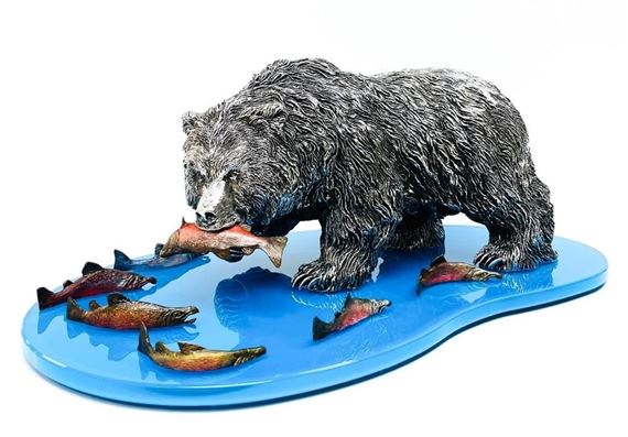 Dean Drever | b. 1970 Bear with Salmon 16/21 V1 stainless steel and ...