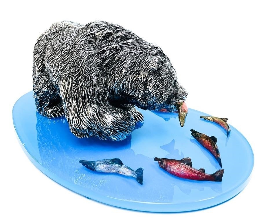 Dean Drever | b. 1970 Bear with Salmon 16/21 V1 stainless steel and ...