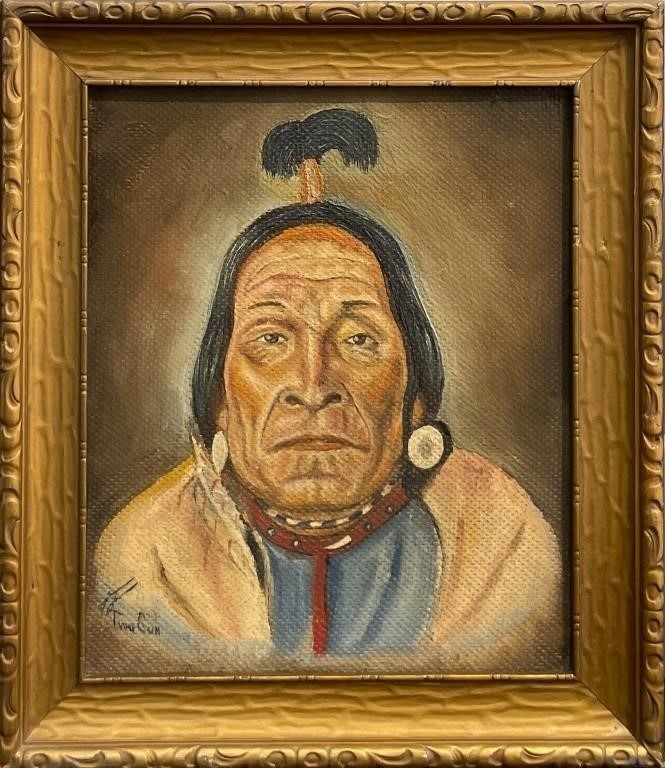 Percy Plainswoman | (1895–1961) Big Face Chief Piegan oil on wood board ...