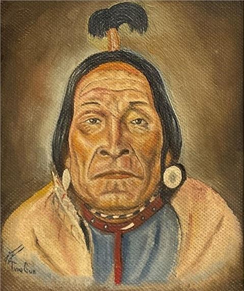 Percy Plainswoman | (1895–1961) Big Face Chief Piegan oil on wood board ...
