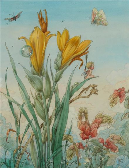Harold Gaze | Fairies and butterflies with flowers | MutualArt