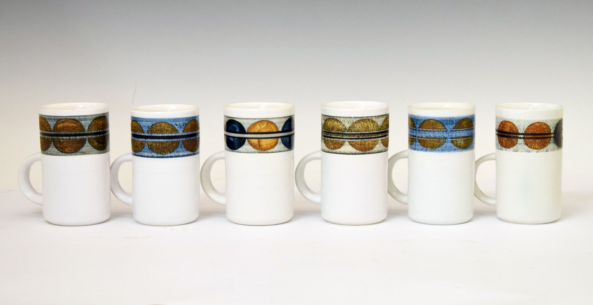 Anne Lewis | Set of six Troika pottery mugs (1970s) | MutualArt