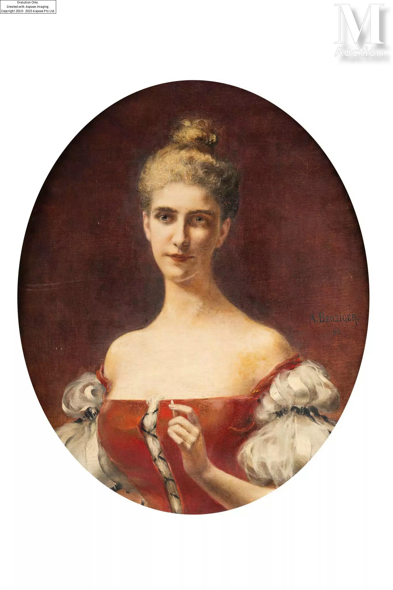 August Benziger | Portrait de femme à la robe rouge (95) | MutualArt