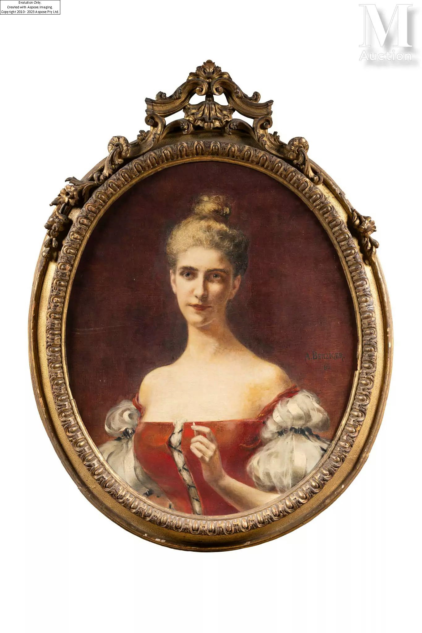 August Benziger | Portrait de femme à la robe rouge (95) | MutualArt