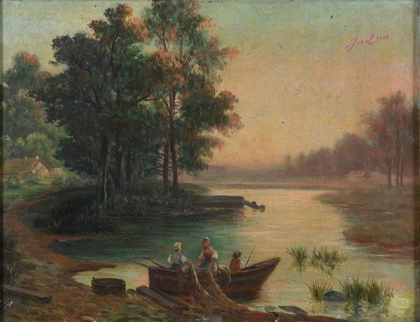 Alberto Issel | DIPINTO PITTORE SUL LAGO DI ROBERTO ISSEL (1906 ...