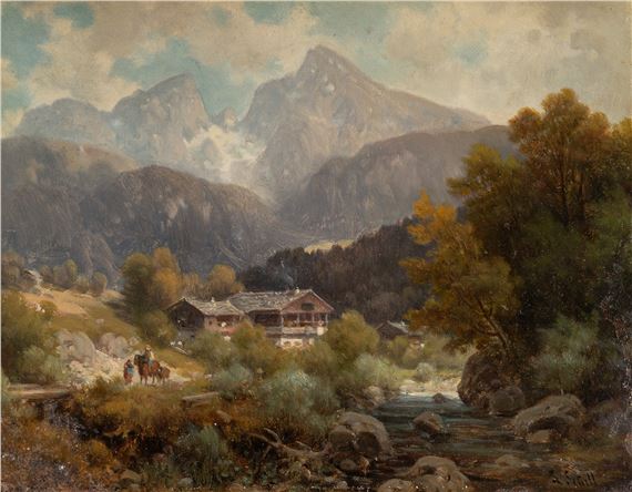 Ludwig Skell | Partie bei Berchtesgaden mit dem Watzmann (1885 - 1890 ...