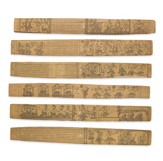 Orissa School | Six illustrated palm-leaf manuscript leaves from the ...