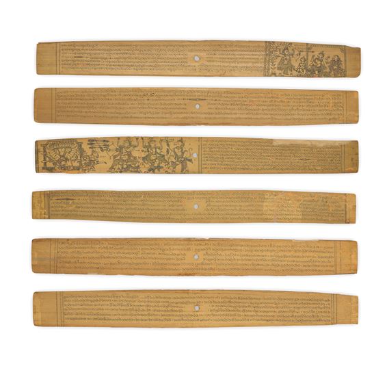 Orissa School | Six illustrated palm-leaf manuscript leaves from the ...