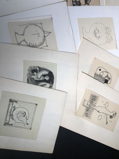 Elzbieta Violet | Drawing board with 15 small ink drawings on tracing ...