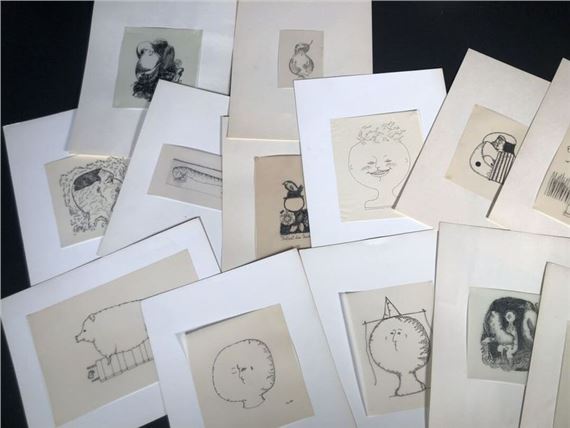 Elzbieta Violet | Drawing board with 15 small ink drawings on tracing ...