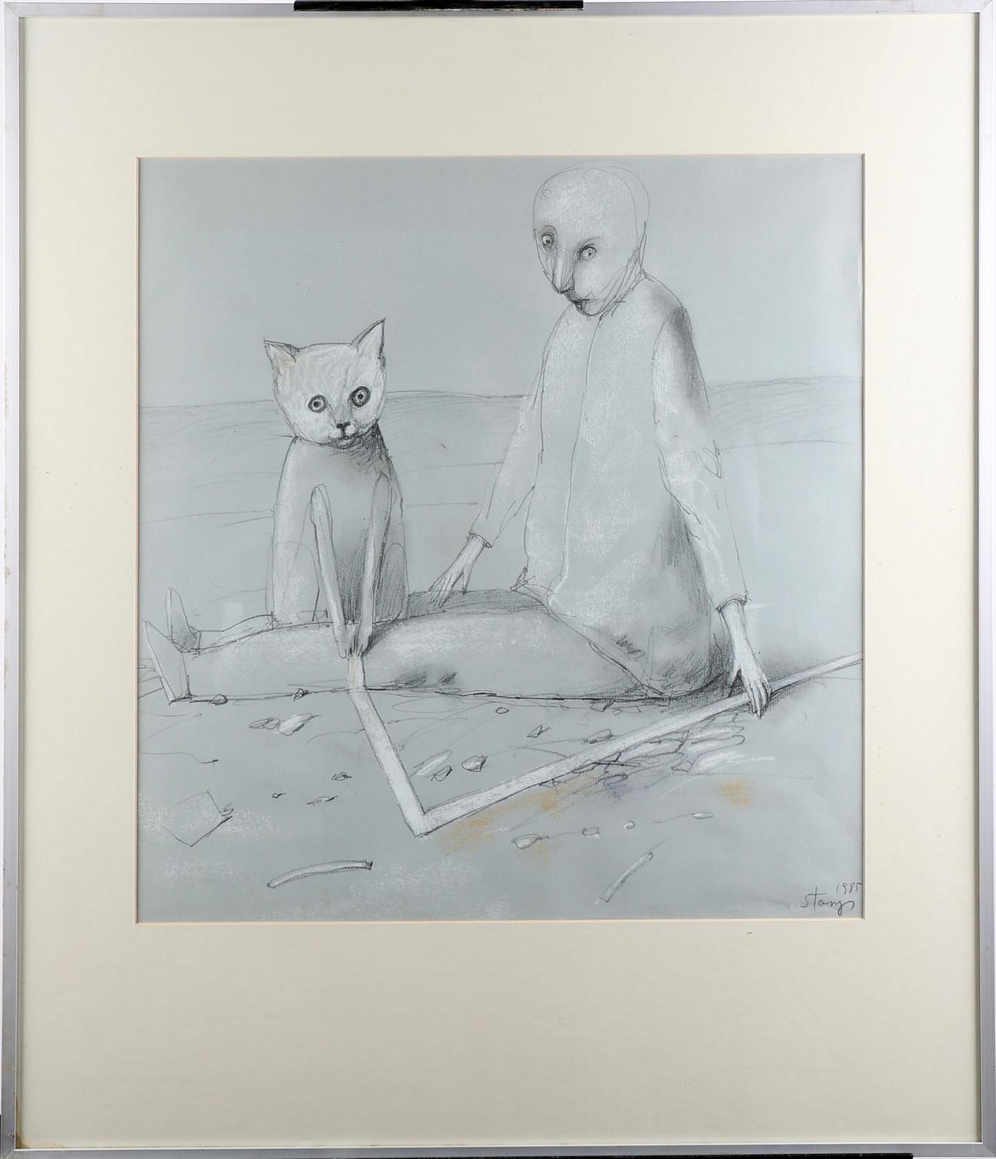 Stasys Eidrigevicius | Man met poes (1949) | MutualArt