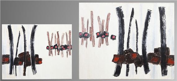 Druie Bowett | Dyptic, verticals in black and brown with red | MutualArt