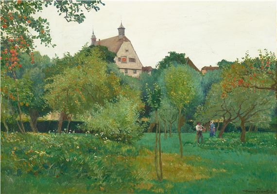 Hans Prentzel | An orchard at Rothenberg on the Tauber (1910) | MutualArt