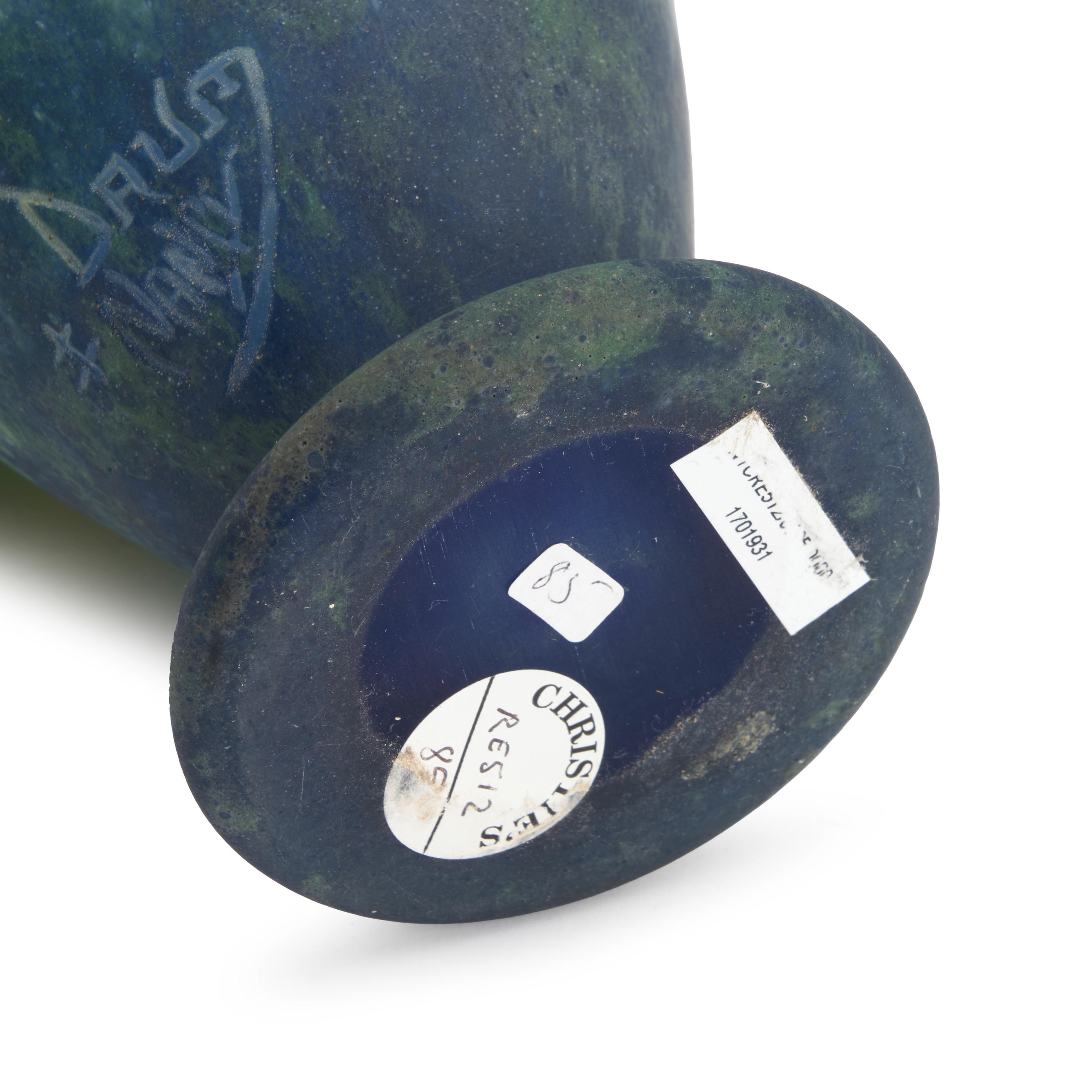 Daum Frères | DAUM VITRIFIED GLASS VASE WITH BLUE HYDRAGEA, | MutualArt