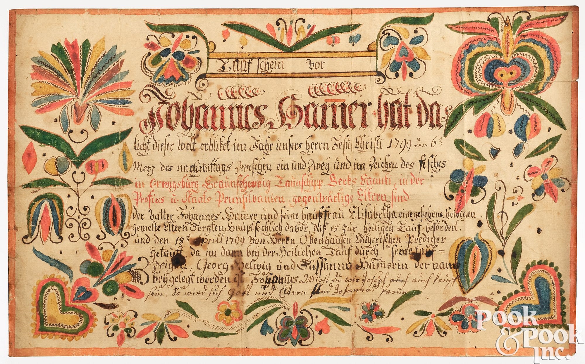 Johann Conrad Gilbert | Johann Conrad Gilbert, fraktur (1799) | MutualArt