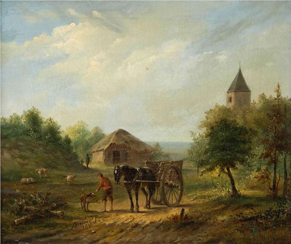 Nicolaus Berkhout | Pastoraal landschap met paard en wagen (1838) | MutualArt