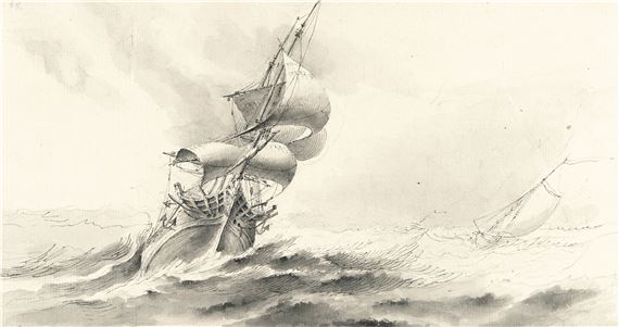 Nicolas-Marie Ozanne | Sailing ships on a stormy sea | MutualArt