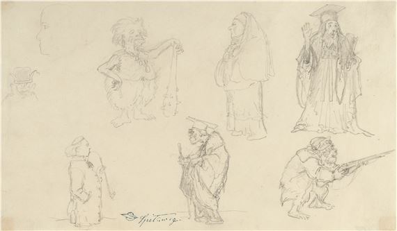 Carl Spitzweg | Sketches of grotesque figures (Circa 1845) | MutualArt