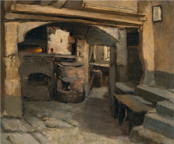 Johann Sperl | Interior of a village smithy (1870) | MutualArt