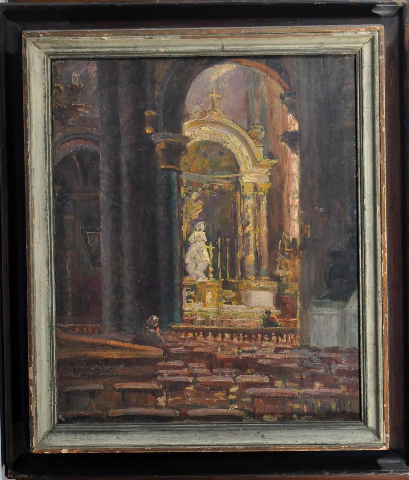 Alberto Carosi | Interno di chiesa olio su tela | MutualArt