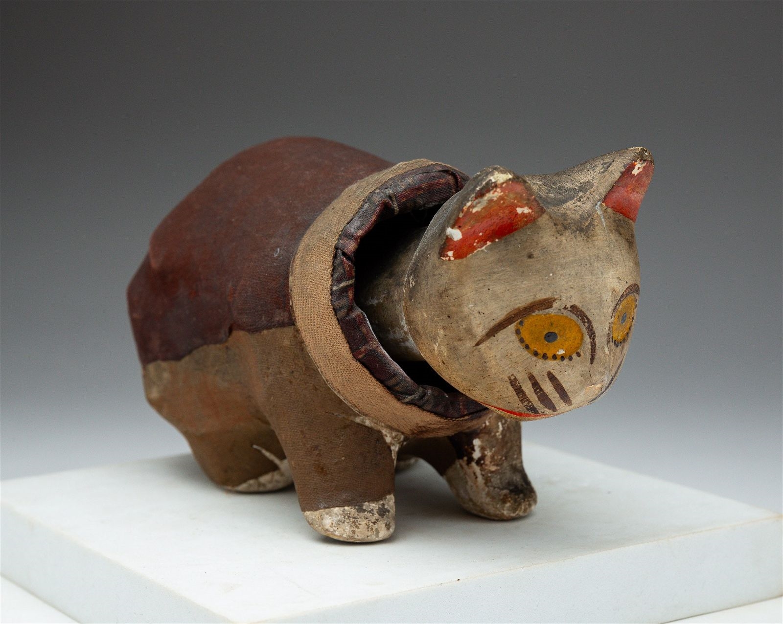 American School, 18th Century | CHALKWARE NODDER CAT WITH MAKE-DO ...