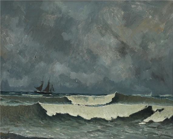 Victor Qvistorff | Seasscape with a sailing ship at high sea (1927 ...