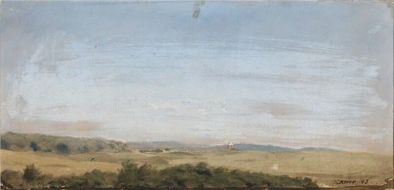 Johan Julius Exner | Field landscape with a clear blue sky, in the ...
